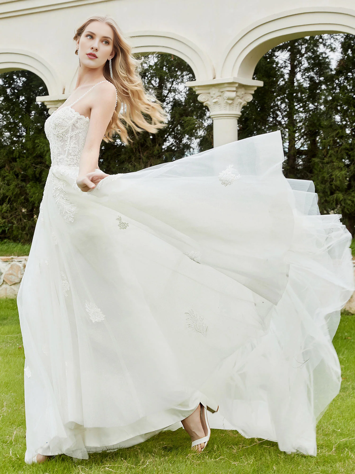 Tie horizontal/brush trailing A-line wedding dress – LD Dress